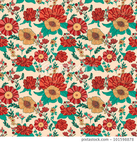 Summer Red and Yellow Floral Seamless Pattern.... - Stock Illustration ...
