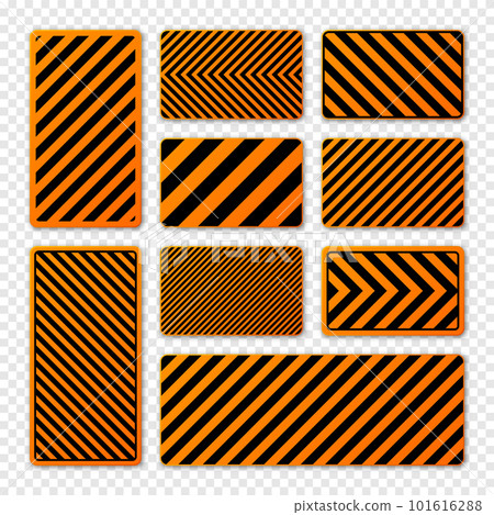 Various black and orange warning signs with... - Stock Illustration ...