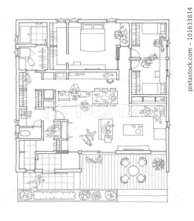 Layout of a one-story house with a comfortable... - Stock Illustration ...