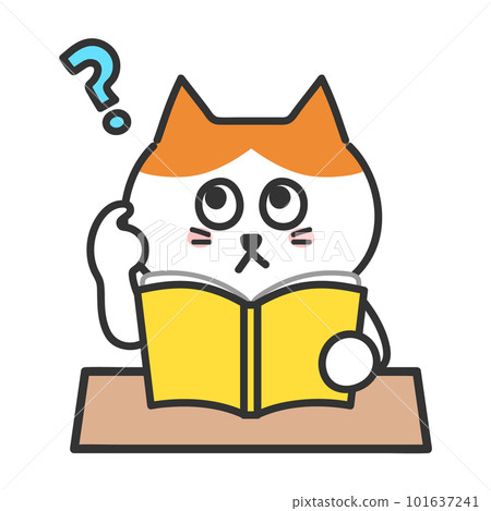 Illustration of a cat with questions while reading - Stock Illustration ...