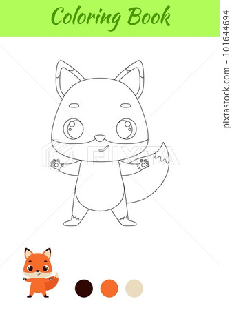 Coloring page happy fox. Coloring book for... - Stock Illustration ...