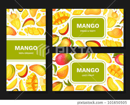 Ripe Mango Label Design with Bright Tropical... - Stock Illustration ...