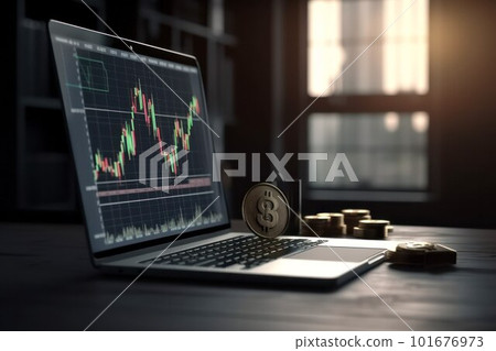 online trading with laptop, laptop using... - Stock Illustration ...