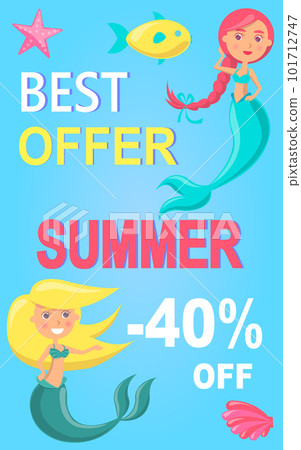 Summer sale with mermaid at sea. Advertising... - Stock Illustration ...