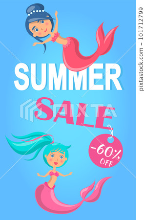 Summer sale with mermaid at sea. Advertising... - Stock Illustration ...