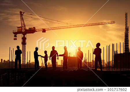 Silhouettes of engineers at construction site... - Stock Illustration ...