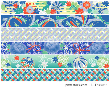 Japanese pattern belt set (horizontal) - Stock Illustration [101733056 ...