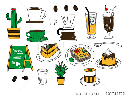Cute cafe hand drawn illustration set - Stock Illustration [101739722 ...