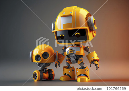 Engineer robot with 3d rendering cute and small... - Stock Illustration ...