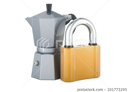 Coffee Maker, Moka Pot with padlock, 3D rendering - Stock Illustration ...