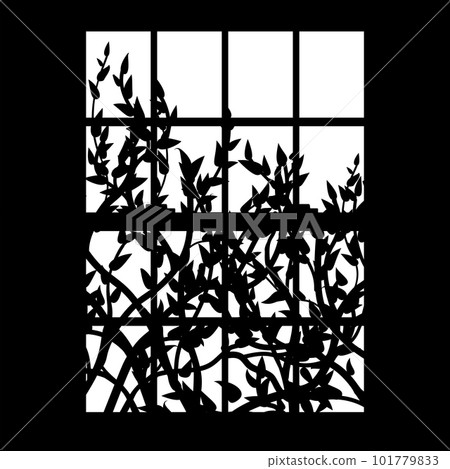 Silhouette of window and tree branches. Gobo mask. - Stock Illustration ...