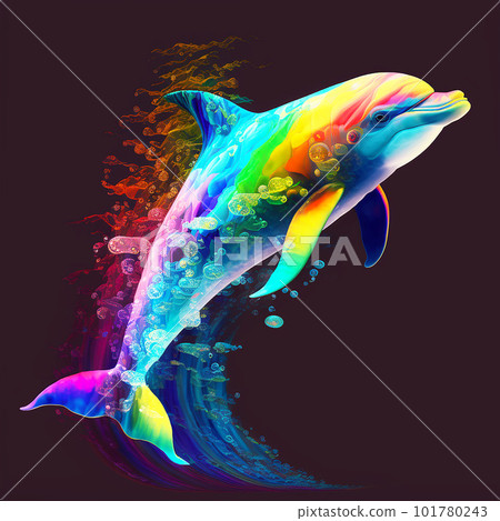 A beautiful dolphin shining in the rainbow - Stock Illustration ...