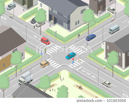 Japanese intersection image drawn by isometric... - Stock Illustration ...