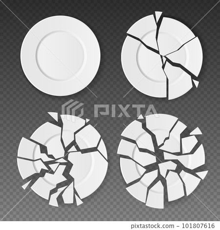 3D broken plate. Shattered utensil. Crack... - Stock Illustration ...