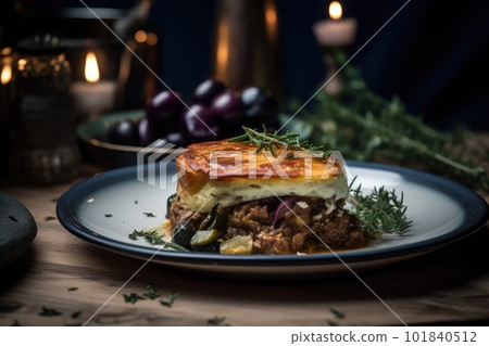 Moussaka Dish, Traditional Greek Musaka,... - Stock Illustration ...