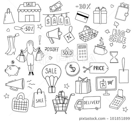 Hand drawn sale collection. Doodle sketch for... - Stock Illustration ...