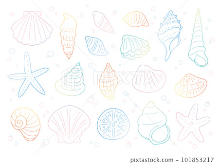 Shellfish and starfish hand-drawn line drawing... - Stock Illustration ...