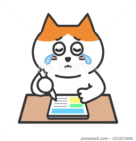 Cat tablet illustration crying while studying - Stock Illustration ...