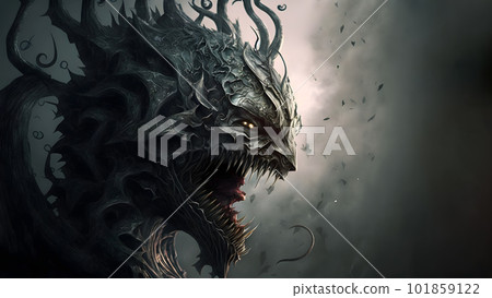 demonic nightmare beast covered with sharp... - Stock Illustration ...