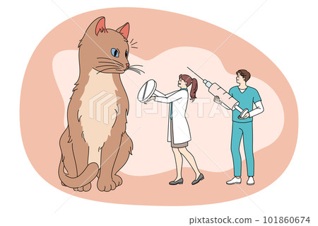 Tiny doctors cure cat giving medications - Stock Illustration ...