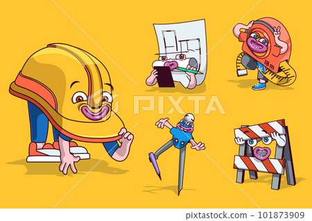 Construction concept with 3d cute cartoon...-插圖素材 [101873909] - PIXTA圖庫