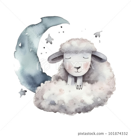 Cute watercolor night sheep. Illustration AI... - Stock Illustration ...