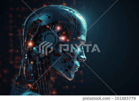 Ai computer android robot profile, Generative A - Stock Illustration ...