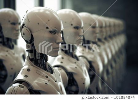 AI android robots lined up side by side - Stock Illustration [101884874 ...