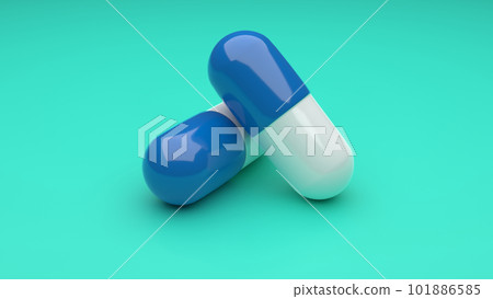 Two white-blue pills isolated on green background. - Stock Illustration ...