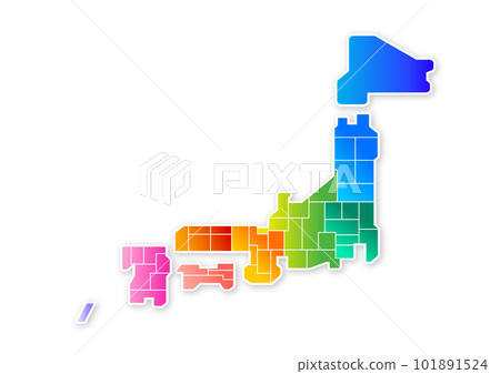 colorful and simple map of japan - Stock Illustration [101891524] - PIXTA