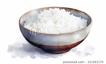 Watercolor illustration of rice served in a... - Stock Illustration ...