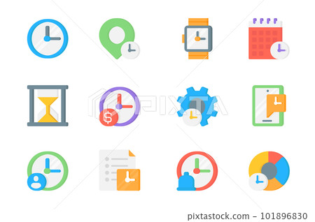 Time management 3d icons set. Pack flat... - Stock Illustration ...