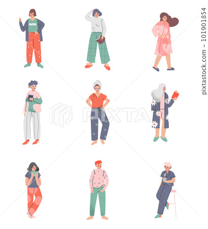 Relaxed people in cozy home clothes set.... - Stock Illustration ...