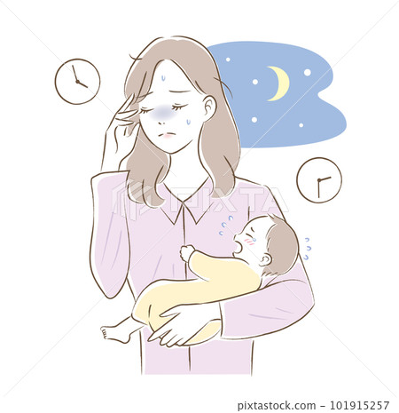 Illustration of a mom whose baby's crying at... - Stock Illustration ...