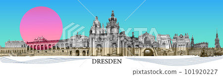 Collage of landmarks of Dresden, Germany - art... - Stock Illustration ...