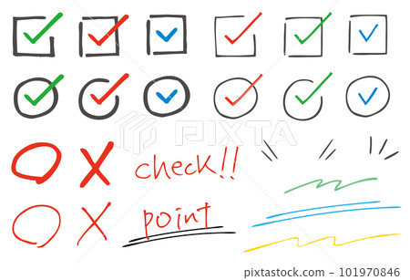 Hand-drawn line drawing check marks and... - Stock Illustration ...