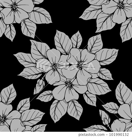 seamless contour pattern of large gray flowers... - Stock Illustration ...