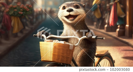 otter have fun bicycle ride on sunshine day in... - Stock Illustration ...