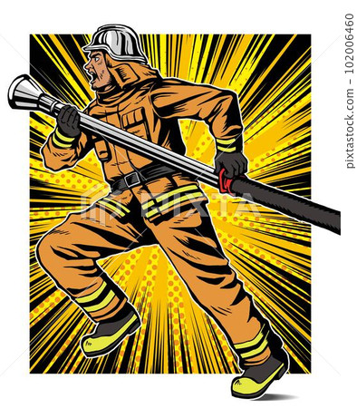 American comic style Japanese male firefighter... - Stock Illustration ...
