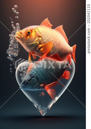 Heart of Water with Fish Inside - Made with... - Stock Illustration ...