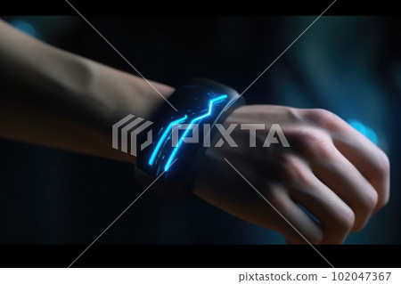 Futuristic smart watch on human hand.... - Stock Illustration ...
