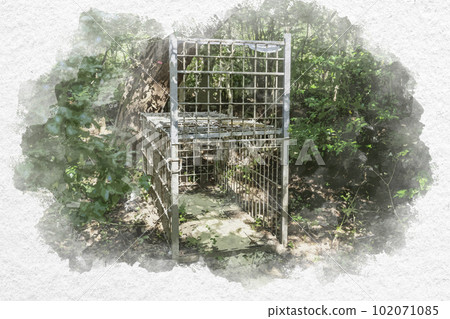 Watercolor style Yashima wild boar box trap... - Stock Illustration ...