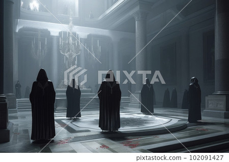 Secret society ceremony. Sect members at dark...-插圖素材 [102091427] - PIXTA圖庫