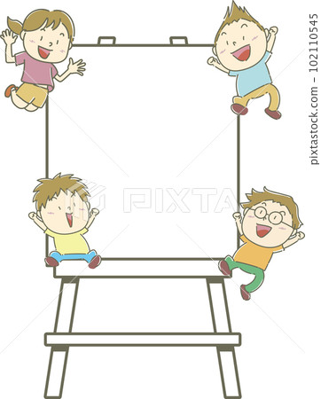 Children happily jumping around the easel frame - Stock Illustration ...