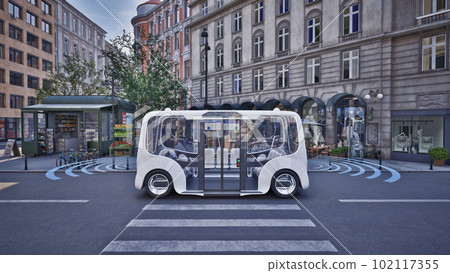 Autonomous electric bus self driving on street,... - Stock Illustration ...
