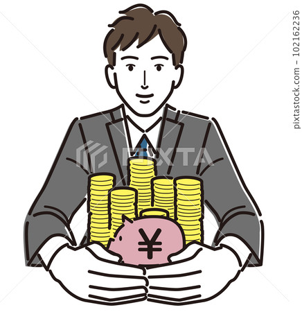 Pig piggy bank and businessman surrounding money - Stock Illustration ...