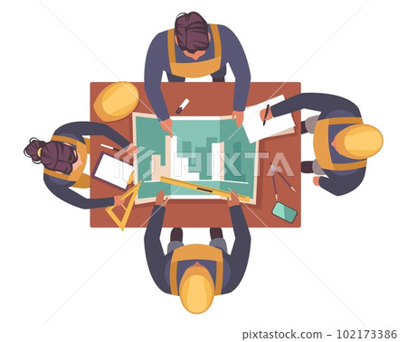 Team of young architects and builders... - Stock Illustration ...