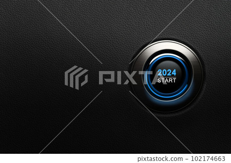 Start button Year 2024 blue glow on black... - Stock Illustration ...