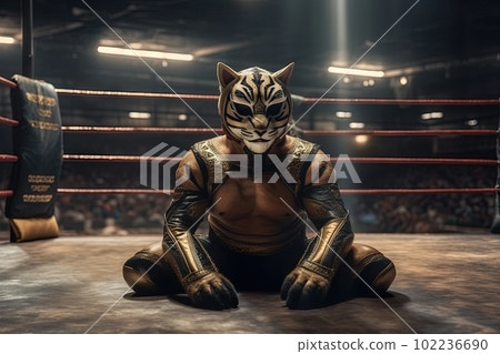 Cat wrestler wearing a wrestling costume on the... - Stock Illustration ...
