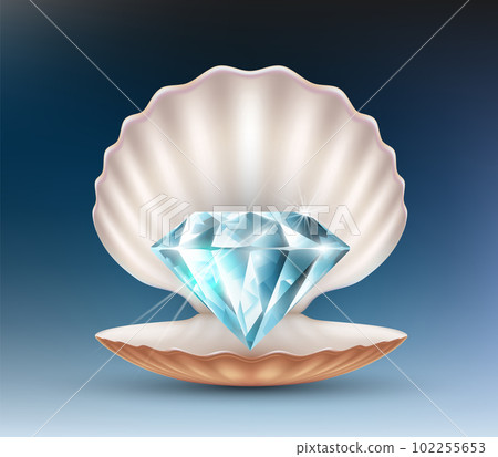 Faceted sparkling diamond in a seashell.-插圖素材 [102255653] - PIXTA圖庫